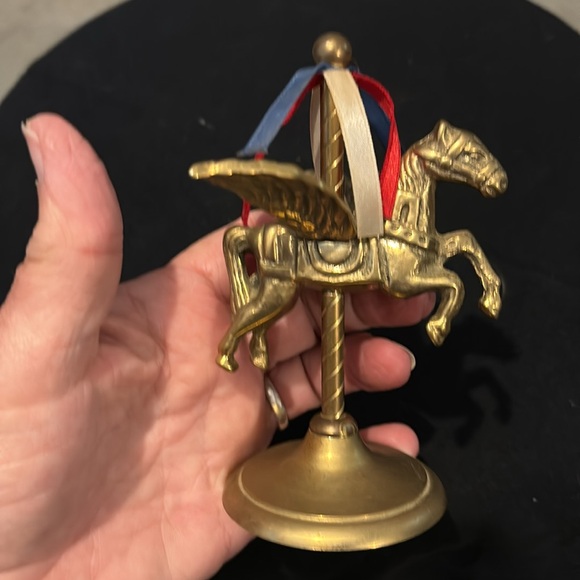 Vintage | Accents | Vintagesolid Brass Carousel Winged Horse Red White And Blue Ribbontop | Poshmark